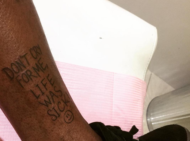 Skepta got some new ink that reads 'Don't cry for me, life was sick ...